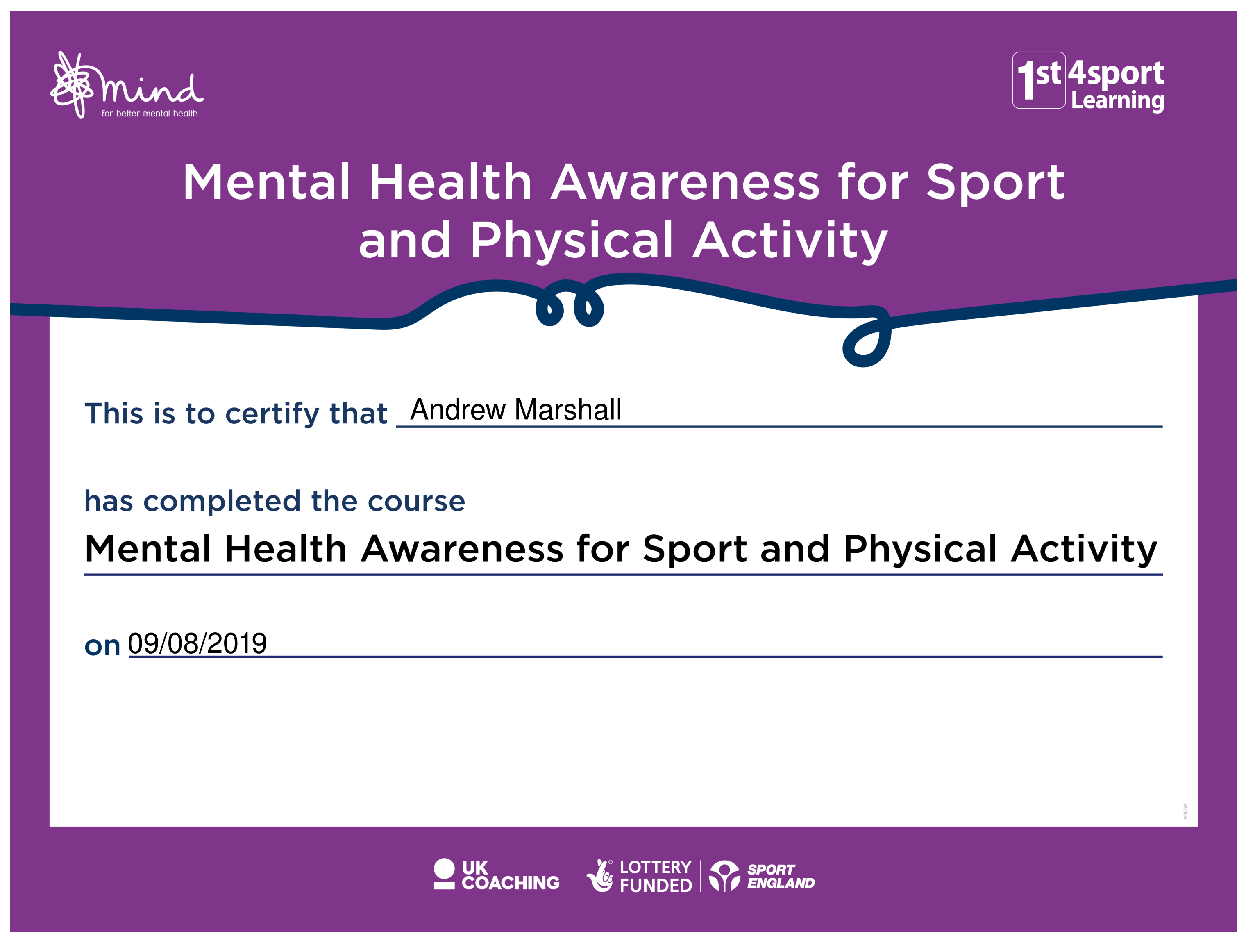 Certificate: Mental Health Awareness for Sport & Physical Activity ...
